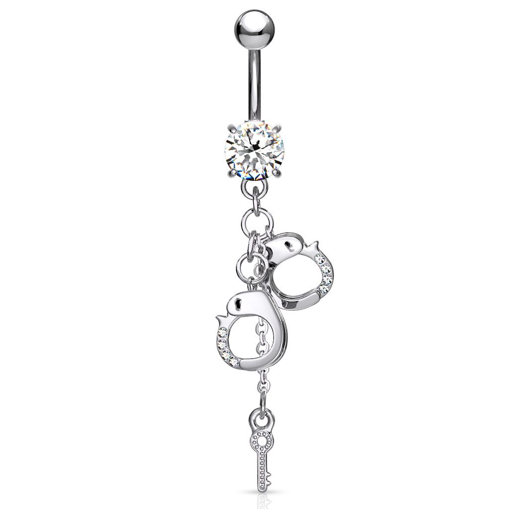 Fantastic cercel de buric cu o piatră mare, catuse și cheie